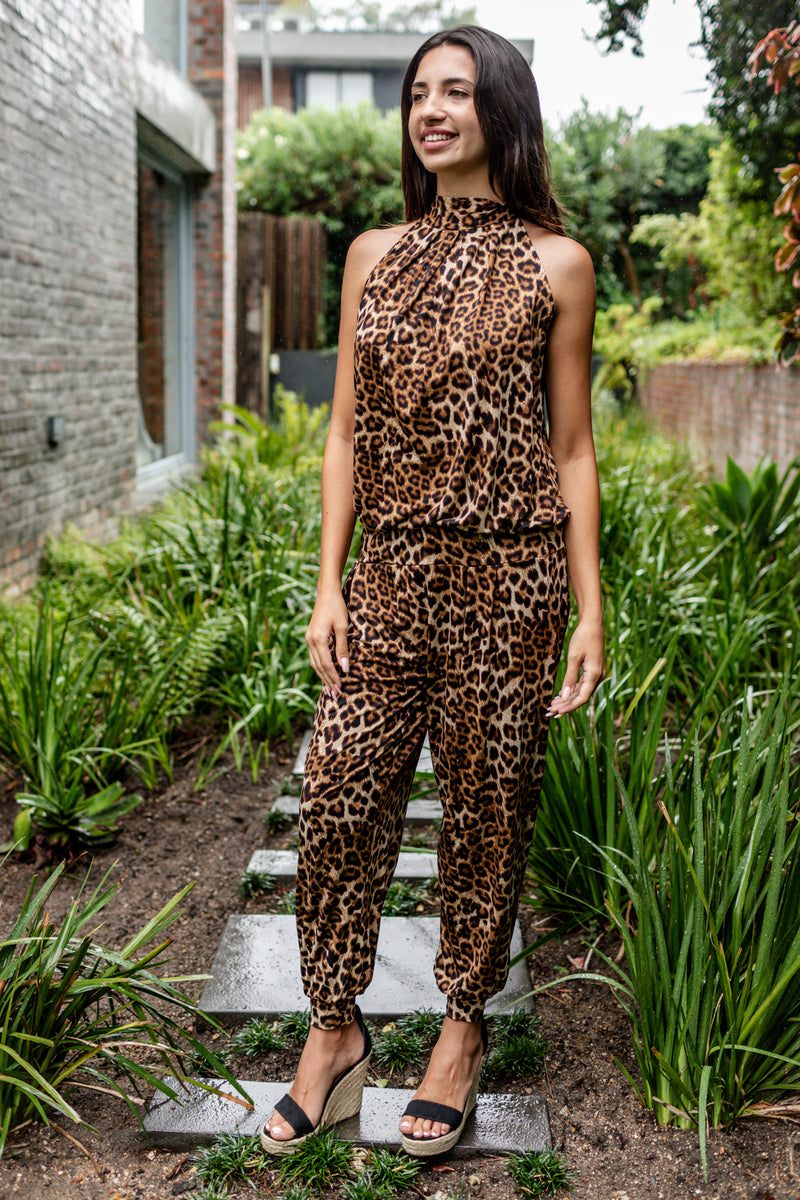 Felicite Halter Neck Jumpsuit - Classic Animal – Slick Online